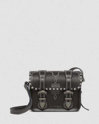 Dr. Martens Leder Crossbody Tasche Mit Kontrastn&auml;hten 18 Cm in Schwarz