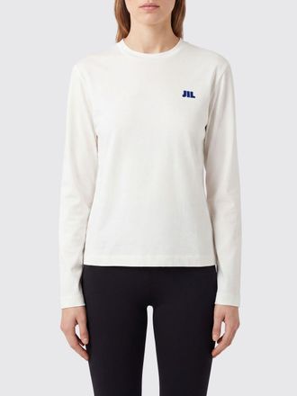 Jil Sander T-shirt &agrave; manches longues en coton avec logo contrastant