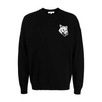 Maison Kitsun&eacute; Fox Head Intarsia Logo Pullover - - Sweatshirts & Hoodies - Herren - Schwarzk - M
