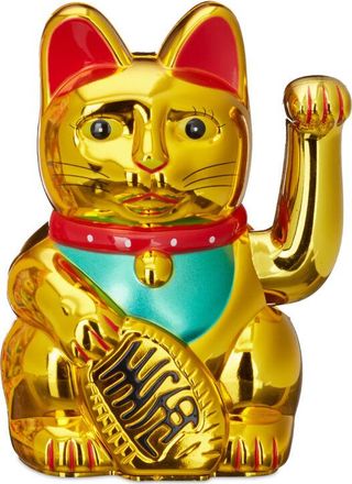 Relaxdays Relaxdays - 10x Maneki-Neko chat chinois porte-bonheur 16 cm Asie Chine Japon Thailande, or dor&eacute;