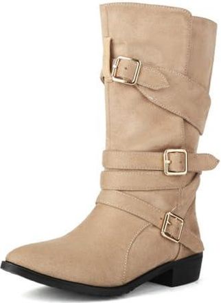 Generic Bottes de cowgirl occidentales &agrave; bout pointu &agrave; talons bas pour femme - &Agrave; enfiler - Avec sangles &agrave; boucle - Chaussures habill&eacute;es dhiver d&eacute;contract&eacute;es, 