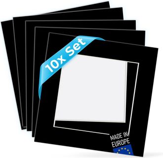 Photolini Passepartout 40x40 aussen für 30x30 innen, 10x säurefrei 1,5 mm Passepartout Karton Schwarz, alterungsbeständige Schrägschnitt - Passepartouts, Präsen
