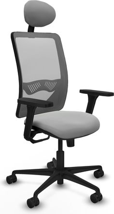 Piqueras y Crespo Hellgrauer Stuhl Zulema mit 3D-Armlehnen, h&ouml;henverstellbarer Lendenwirbelst&uuml;tze und festem Kopfteil, ausgestattet mit Sincro 3 Positionen und Schneide