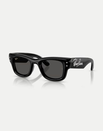 Ray-Ban Wayfarer Crystal Edition - Gew&ouml;lbte, eckige Sonnenbrille in Schwarz mit schwarzen Gl&auml;sern und Strassverzierung