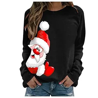 Generic Pull de No&euml;l pour femme - Rouge - Grandes tailles - Hiver - Manches longues - Pull avec motif de No&euml;l - Renne - Pull de No&euml;l ample - Haut pour f&ecirc;te de