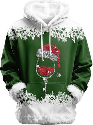 Generic Sweat à capuche de Noël pour femme en polaire imprimée avec bordure en fausse fourrure - Sweat à capuche surdimensionné à manches longues avec poche -