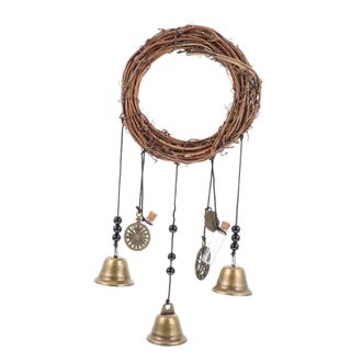 Garneck Windspiel Anhänger Rattan Kreis Hellbraun 1 Stück Glockendekoration Türkranz Vorne Hexenglocken zum Schutz Hängende Dekoration für Hoftor Zauntor Wand
