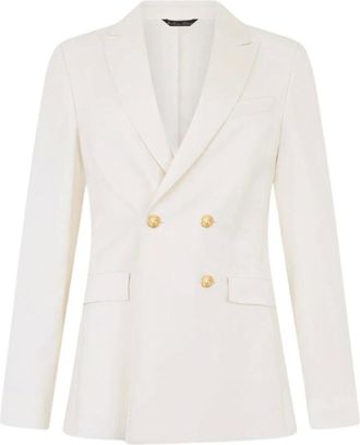 Brooks Brothers Femme, Vestes, Blanc, Taille: 36 FR Blazer Crois&eacute; en Laine M&eacute;lang&eacute;e avec Boutons Dor&eacute;s