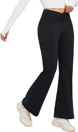 Baleaf Pantalon thermique pour femme avec poches, pantalon de randonnée, imperméable, coupe bootcut, pantalon chaud, pantalon dhiver XS à 2XL, Noir, XS
