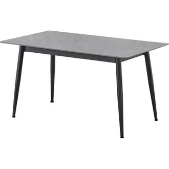 PEGANE Table &agrave; manger rectangulaire coloris effet marbre gris et pieds en m&eacute;tal Noir - Longueur 140 x Largeur 80 x Hauteur 75 cm