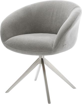 DELIFE Esszimmerstuhl Vinka-Flex mit Armlehnen Kreuzgestell breit Edelstahl Strukturstoff Soft Grau 360° drehbar Wippfunktion Taschenfederkern