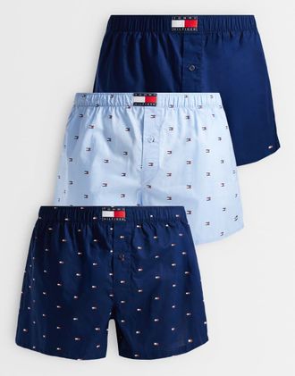 Tommy Hilfiger heritage 3er-Pack gewebte Boxershorts in Marineblau/Blau-Multi