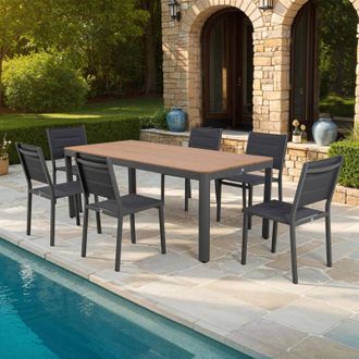 M&S Collection M&s - Ensemble table de jardin 200x90x75cm + 6 chaises gris - mimizan