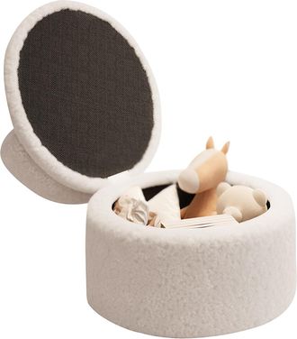 Generic Fu&szlig;hocker-Ottomane - Pl&uuml;sch-Runde Fu&szlig;st&uuml;tze, Fu&szlig;hocker-Ottomane Mit Stauraum Und R&uuml;ckenlehne, Bequeme Fu&szlig;st&uuml;tze | F&uuml;r Sofa, Zuhause, Wohnzimmer, Schla