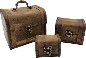 Meinposten Vintage Holztruhen Set, 3 Stück, Deko-Schatzkisten mit Metallscharnier, Braun, 15/11/8 cm (Braun)