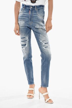 Dsquared2 High-Waisted Stretch Denim Jeans TWIGGY with 11cm Ankle Zip Dsquared2