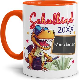 Tassendruck Personalisierbare Tasse zur Einschulung - Schulkind mit Name und Jahr personalisiert - Dino Tasse, personalisierte Geschenke zur Einschulung | 300ml, 