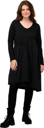 Ulla Popken Damen Flared Dress with Asymetric Woven Part Kleid, schwarz, 54-56
