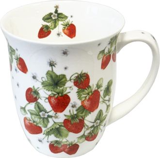 Ambiente Kaffeetasse Henkelbecher Teetasse Mug 0,4 l Fine Bone China Porzellan Fr&uuml;chte Erdbeeren Serie bunch of strawberries