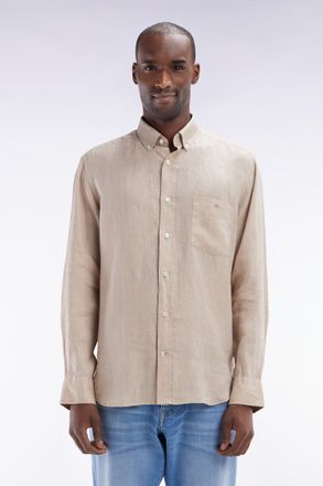 Eden Park Chemise En Lin Beige Unie Coupe Droite
