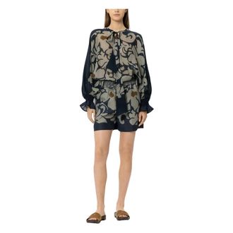 Luisa Cerano Shorts en ramie &agrave; imprim&eacute; floral - Femme - Shorts - Vert - Taille: 36 FR