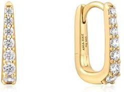 Ania Haie Sunshine Chaser Boucles doreilles créoles ovales en argent sterling 925 plaqué or 14 carats, serties de 14 zircons, dimensions : 14 x 1,3-2,4 mm, avec