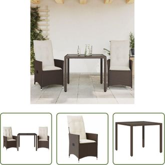 vidaXL Gartentisch - 3-tlg. Bistro-Set mit Kissen Braun Poly Rattan
