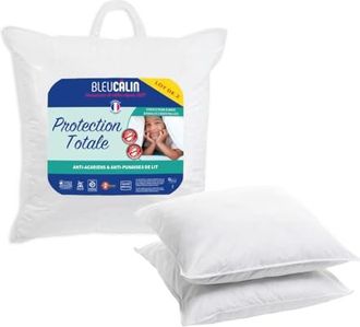 Bleu Calin Lot de 2 Oreillers Anti-Acariens, Anti-punaises de lit, Confort moelleux, 60 x 60 cm, Enveloppe microfibre, gamme Protection Totale, Blanc