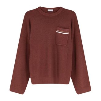 Brunello Cucinelli Femme, Pulls, Brun, Taille: 40 FR Pull en coton avec d&eacute;tail de Monili sur le devant