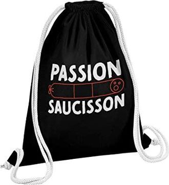 Fabulous Sac de Gym en Coton Noir Passion Saucisson Charcuterie France Ap&eacute;ro 12 Litres