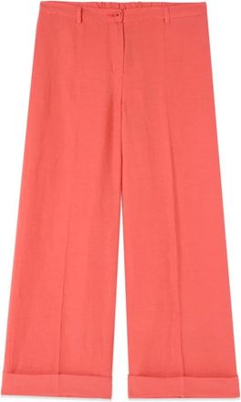 Oltre Femme, Pantalons, Orange, Taille: 50 FR Pantalon raccourci en lin m&eacute;lang&eacute;