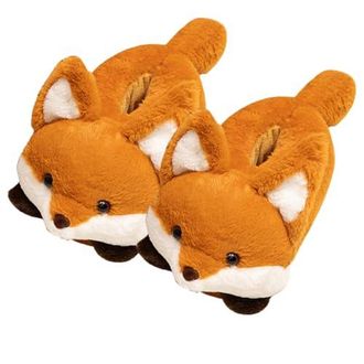 Generic Pantoufles en peluche motif panda rouge et renard, chaussons dhiver fantaisie antid&eacute;rapants et confortables pour femme, chauds et confortables pour lh