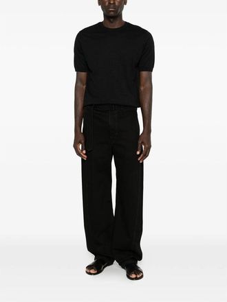 Scaglione Cotton-Linen Crew Neck T-Shirt - Black