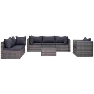 vidaXL Meuble de jardin 7 pcs et coussins et oreillers R&eacute;sine tress&eacute;e - Vidaxl