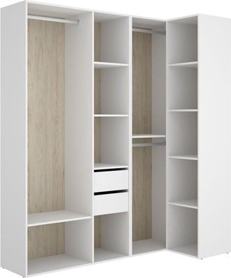 PEGANE Ensemble dressing dangle avec 2 tiroirs et fond darrière réversible coloris chêne naturel, blanc - Longueur 1825 x Profondeur 79 x Hauteur 205 cm