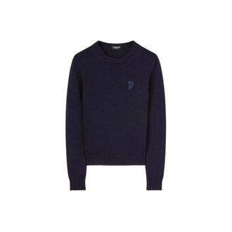 Dondup Woll-Rundhalspullover mit D-Patch - - Knitwear - Damen - Blau - L