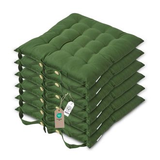 Homescapes 6er Set Stuhlkissen 40x40 cm olivgr&uuml;n - Sitzkissen Outdoor/Indoor mit Baumwollbezug, Sitzpolster waschbar und Oeko-TEX-Zertifiziert f&uuml;r Esszimmer-, K&uuml;