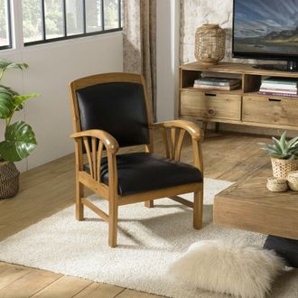 Macabane Macabane - dak - Fauteuil teck et cuir noir
