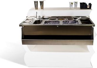 KLORIS Zähler Bartheke Cocktailstation aus Edelstahl mit Spültischarmatur und Tabletts mit LED-Kaltlichtfür den Innen- und Außenbereich, Polyethylen, Neutral