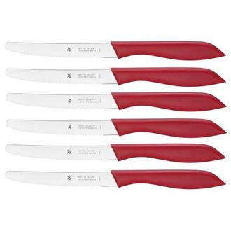 WMF Classic Line Fr&uuml;hst&uuml;cksmesser Set 6-teilig, 23 cm, Br&ouml;tchenmesser Wellenschliff, Brotzeitmesser, Spezialklingenstahl, Kunststoffgriff, rot