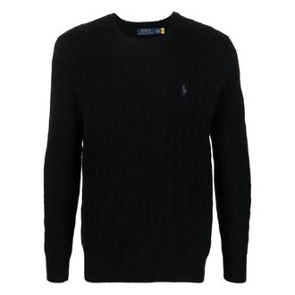 Ralph Lauren Cashmere Zopfmuster-Pullover mit Rundhalsausschnitt - - Knitwear - Herren - Schwarzk - XL