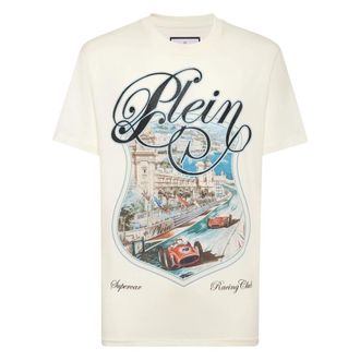 Philipp Plein T-Shirt Rundhals SS Racing Car Stones - - Tops - Herren - Wei&szlig; - S