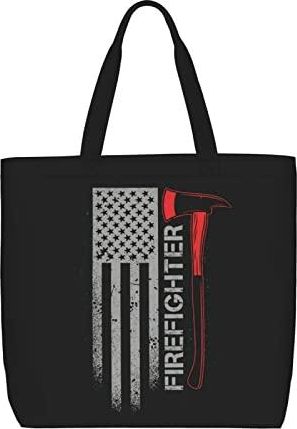 Generic Sac Fourre-Tout Casque De Pompier Avec Hache Sur Fond Gris Fonc&eacute; Sac &Agrave; Provisions En Toile Lavables Avec Poign&eacute;es Sacs En Toile &Eacute;paule, Pour Femmes, &Eacute;