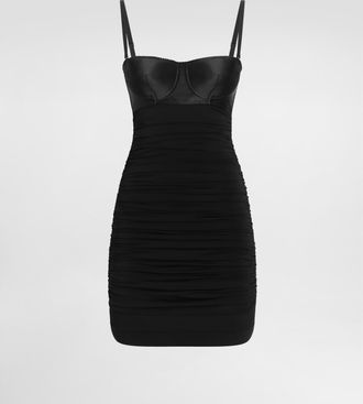 Dolce & Gabbana Kurzes Bustierkleid Aus Drapiertem Organsin - Frau Kleider Schwarz 48