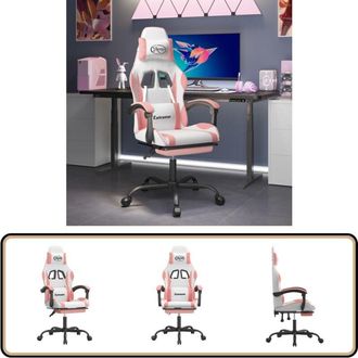vidaXL vidaXL Gaming-Stuhl mit Fußstütze Weiß und Rosa Kunstleder