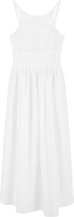 Emporio Armani Femme, Robes, Blanc, Taille: 42 FR Robe Longue en Popeline avec Motif Smock&eacute;