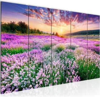 Runa Art Wandbilder XXL Blumen Wohnzimmer Schlafzimmer B&uuml;ro 200L x 80B cm Lavendelbl&uuml;ten 5 Teilig - Made in Germany - 059455a