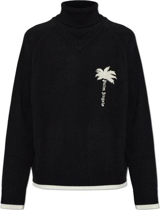 Palm Angels Woll-Rollkragenpullover mit besticktem Logo - - Knitwear - Herren - Schwarzk - XL