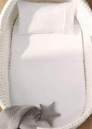Mango Lot drap plat et taie doreiller mini berceau coton lav&eacute; dentelle volant blanc - Home - 75x100cm - MANGO HOME
