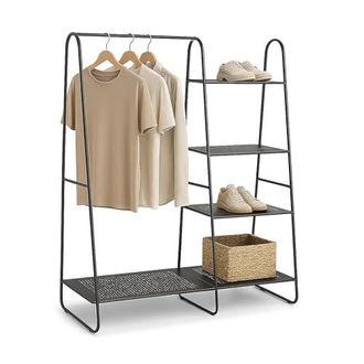 Relaxdays Kleiderständer Metall, 5 Ablagen, Kleiderstange Flur, HxBxT: 150x100x39 cm, Garderobenständer offen, schwarz